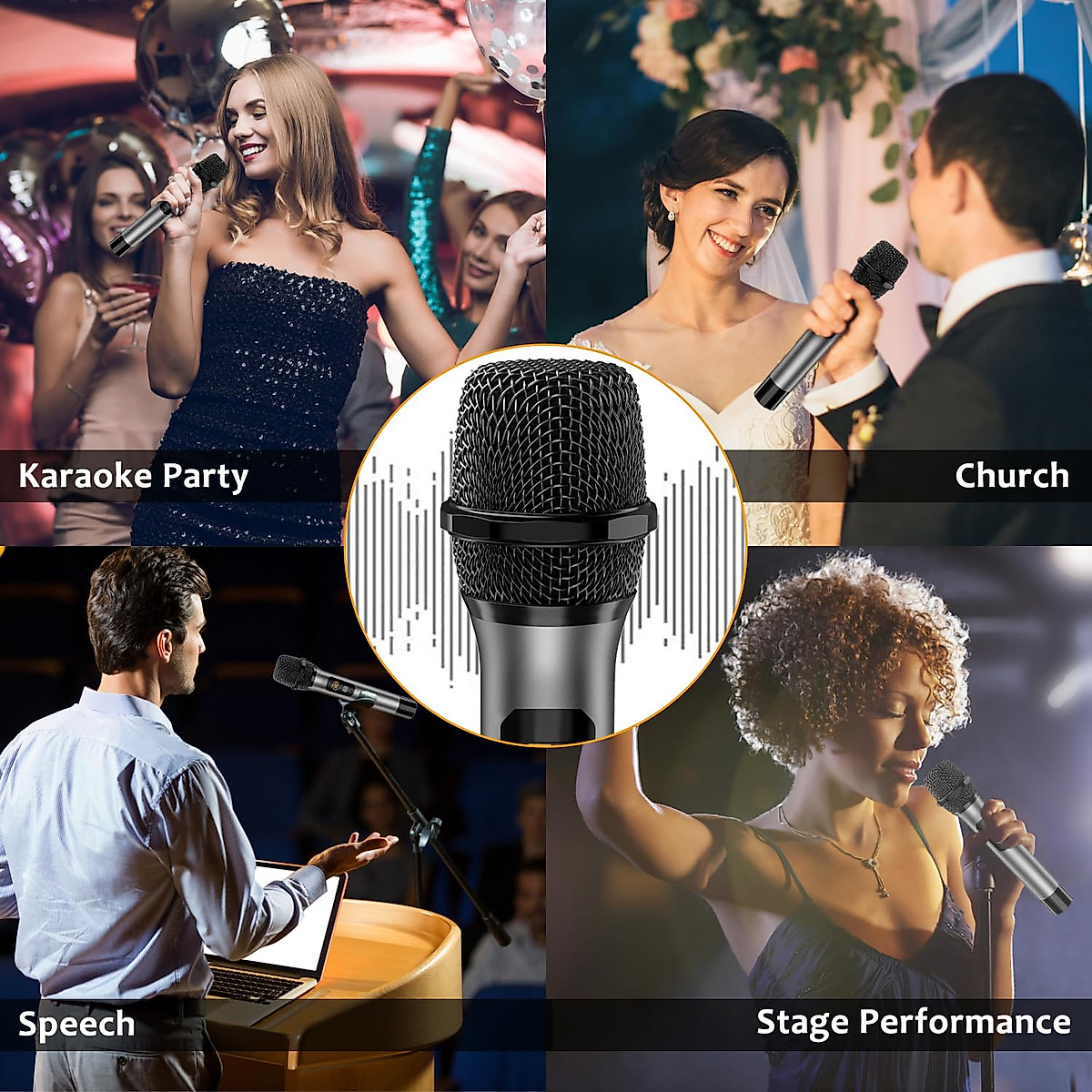 VeGue Wireless Microphone, UHF Cordless Dual Handheld Dynamic Mic Set with Rechargeable Receiver, for Karaoke Party, Voice Amplifier, PA System, Singing Machine, Church, Wedding, Meeting, 200ft (WM-2)