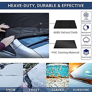 Car Windshield Cover for Ice and Snow, Windshield Frost Cover Ice Removal Wiper Protector, Enhanced 600D Oxford Fabric Windshield Snow Cover, Winter Car Accessories for Most Cars Trucks Vans SUVs