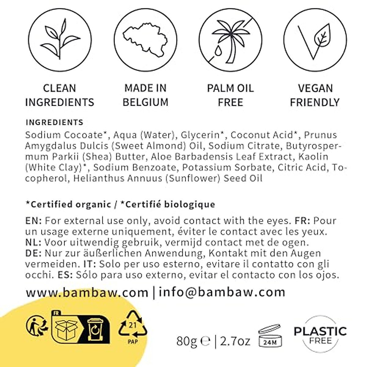 Bambaw | Shaving Soap Bar | 2.8 oz | Organic White Clay & Aloe Vera Shaving Bar | Shaving Soap Puck Sensitive Skin | Natural Shaving Soap | Vegan Shave Bar | Shaving Soap Unscented