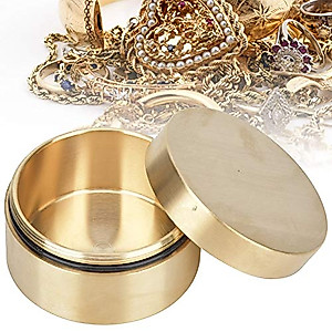 Alvinlite Jewelry Box, Round Jewelry Organizer Brass Storage Container Metal Pill Container Storage Box with Lid for Ring Necklace Earrings Gold(L)