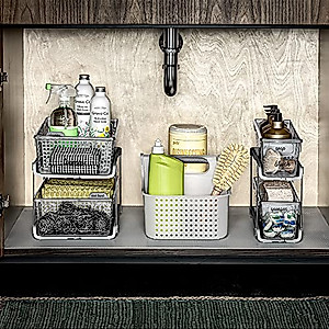Madesmart Mini 2-Tier Plastic Multipurpose Organizer with Divided Slide-Out Storage Bins, Compact Under Sink and Cabinet Organizer Rack, Clear