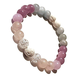 LKBEADS Natural Aquamarine Rose Quartz Purple Angelite 8mm rondelle smooth 7inch Semi-Precious Gemstones Beaded Bracelets for Men Women Healing Crystal Stretch Beaded Bracelet Unisex