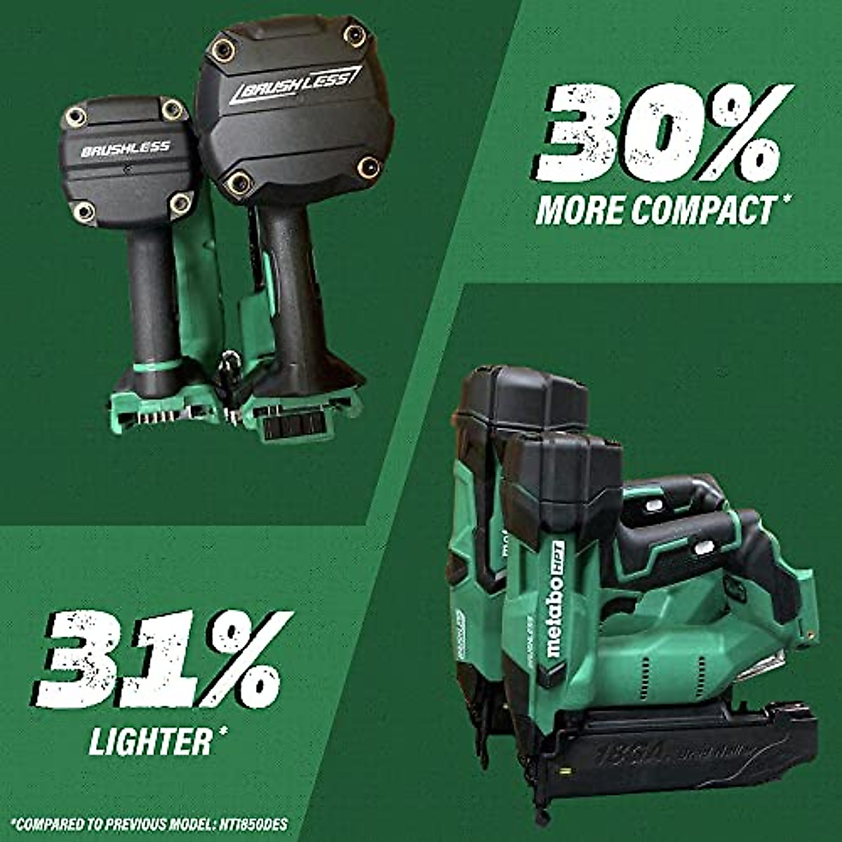 Metabo HPT 18V MultiVolt Cordless Brad Nailer | Includes 1-18V, 3.0 Ah Lithium Ion Battery | Accepts 18 GA 5/8-Inch to 2-Inch Brad Nails | Brushless Motor | NT1850DF