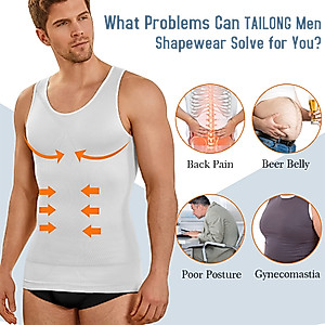 TAILONG White Compression Shirt Men Shapewear Slimming Body Shaper Waist Trainer Vest Workout Tank Tops Abdomen Undershirts