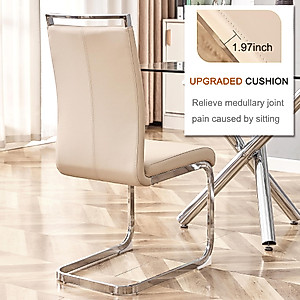 AISYKOD Dining Chairs Set of 4, Modern Dining Room Chair with Faux Leather Upholstered Seat High Back & Sturdy Chrome Silver Legs, Sillas De Comedor Chair for Dining Room,Kitchen,Living Room,Beige