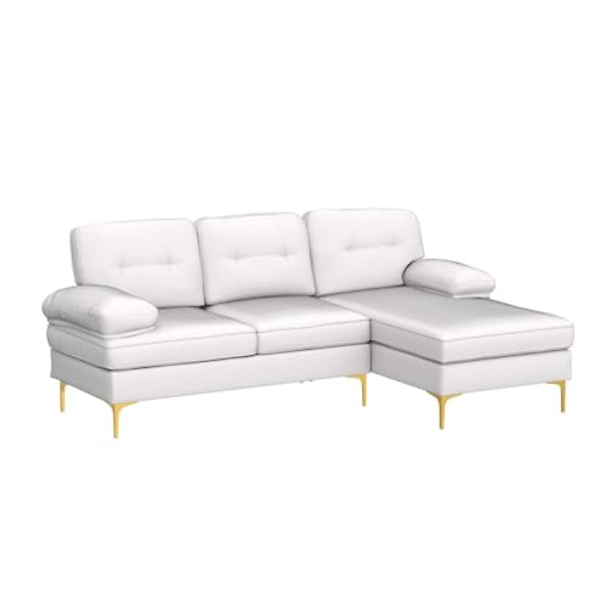 POULEII Sectional Sofa,Modern L-Shape Modular Sectional Sofa Sleeper Couch with Chenille Fabric and Gold-Plated Feet for Living Room, Apartment, Office,Creamy-White