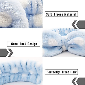 Araluky 3 Pack Bow Hair Band ,Soft Makeup Facial Dot Headband Women Girls Spa Microfiber Cute Turban Headband Bowknot Bow Skincare Terry Cloth Fuzzy Headbands for Washing Face Shower Bath Hair Band