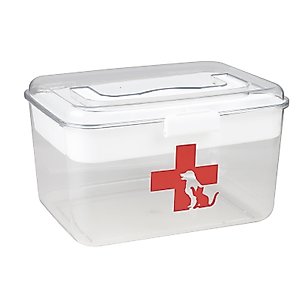 Brabtod 2 Layers Dog First Aid Kit box,Large First Aid Kit Bin,Medic Box for Dog Cat,Empty First Aid Box,Medicine Organizer with Built in Handle,Family or Dog Travel Camping Emergency Tool Set