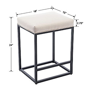 Wahson Set of 4 Bar Stools Counter Height Stools, 24" Modern Linen Upholstered Stools with Black Metal Base for Kitchen Island Bar Pub Bistro, Cream