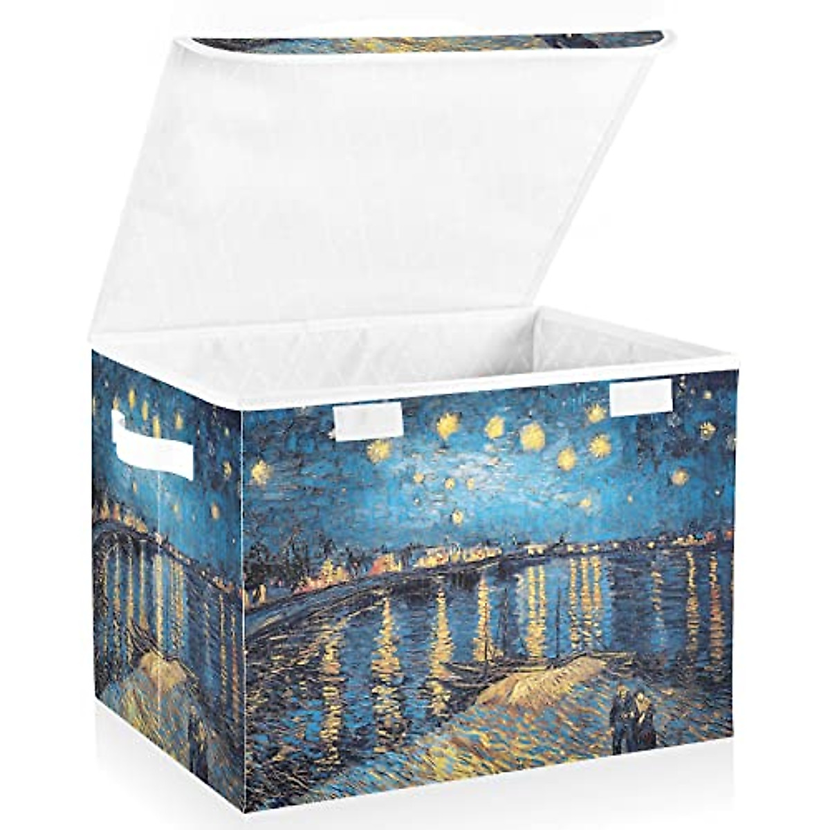 Starry Night over The Rhone Storage Basket 16.5x12.6x11.8 In Collapsible Fabric Storage Cubes Organizer Large Storage Bin with Lids and Handles for Shelves Bedroom Closet Office