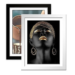 Betionol Picture Frame Set of 2, Display 12x16in/30x40cm Diamond Painting Pictures or Photos, Black and White Natural Solid Wood Diamond Painting Frame with Plexiglass, Back Mat And Hanging Kit