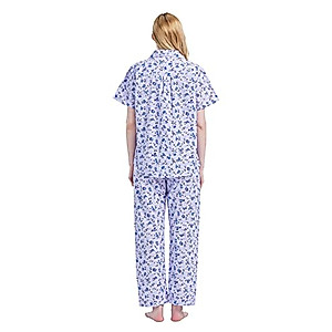 GLOBAL Women's 100% Cotton Pajama Sets | Two-Piece Soft Short-Sleeved and Long Pants PJs for Spring and Summer | Button Down Front Top and Drawstring Waist Bottom Nightwear