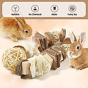 Bunny Chew Toys for Rabbits, Hanging Rabbit Toys, Wooden Bunny Natural Chew and Treat Toys Improve Dental Health for Rabbits, Hamsters, Guinea Pigs Chinchillas, Birds, and Other Small Pets