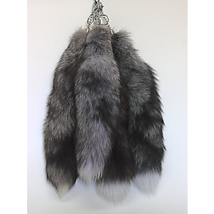 Sky Blue Elegance: Natural Silver Fox Tail Keychain Pendant