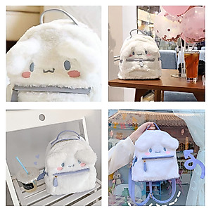 Kowckxi Cute Mini Plush Backpacks, Cat Face Soft Fuzzy Purse Handbags, 2Pcs Set White