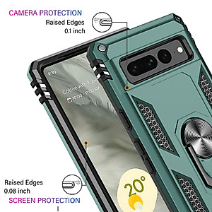 IKAZZ Suitable for Google Pixel 7 Pro Case,Military Grade Shockproof Heavy Duty Protective Phone Cover Pass 16ft Drop Test with Magnetic Kickstand Car Mount Holder Pine Green