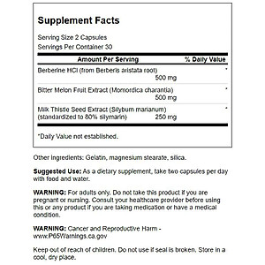 Swanson Berberine Plus with Bitter Melon & Milk Thistle - 3-in-1 Formula 60 Caps