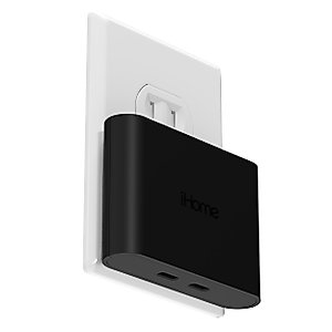 iHome Multiport USB-C Charger : AC Pro 2-Port Flat USB C Charger Block, Double USB C Wall Charger, Fast Charging Compatible USB-C Wall Charger (Black)