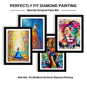 Betionol Diamond Painting Frames Set of 4, Display 12x16in/30x40cm Diamond Painting Kits or Photos, Black Natural Solid Wood Picture Frame with Acrylic Protection Glass, Back Mat And Hanging Kit