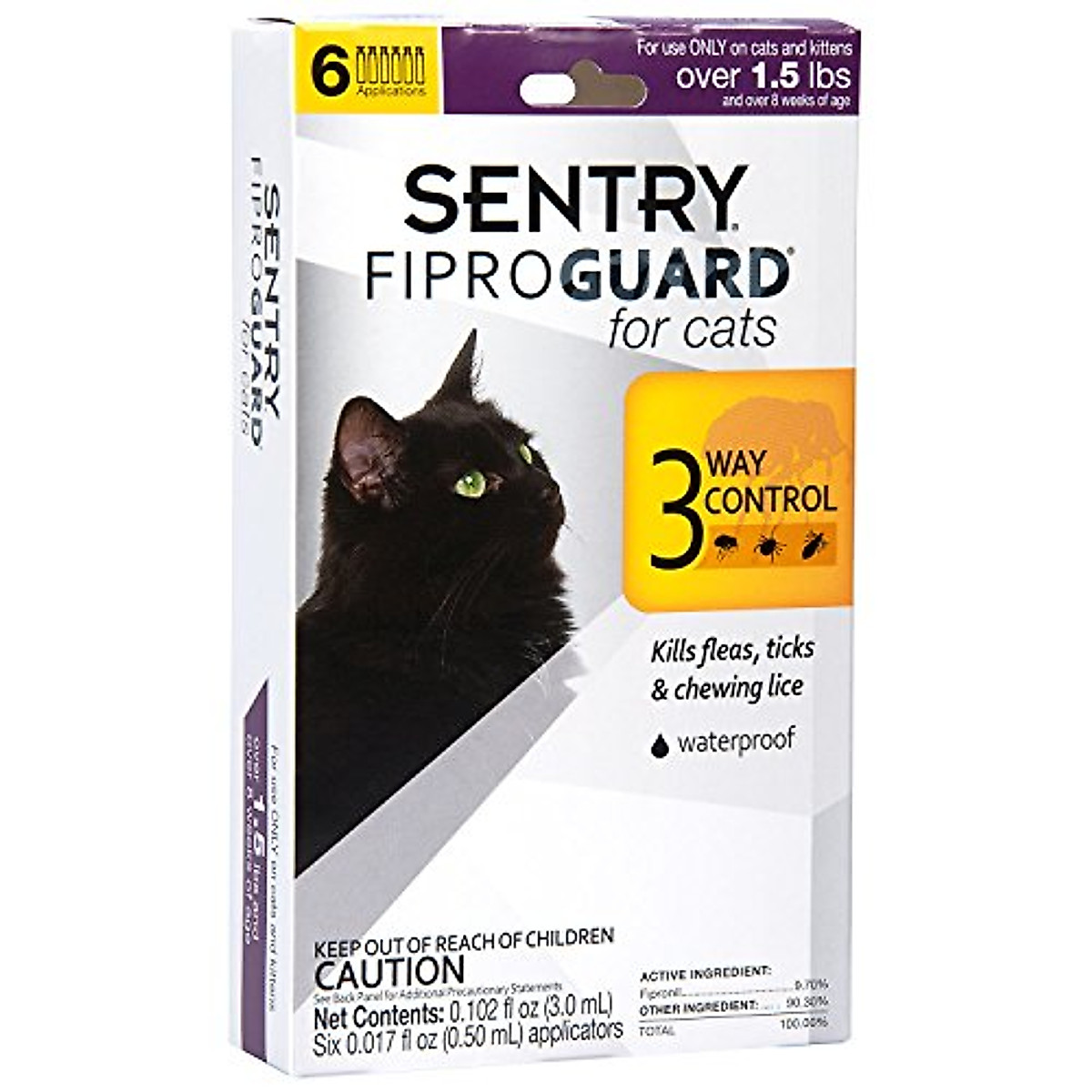 SENTRY Fiproguard for Cats, Flea and Tick Prevention for Cats (1.5 Pounds and Over), Includes 6 Month Supply of Topical Flea Treatments