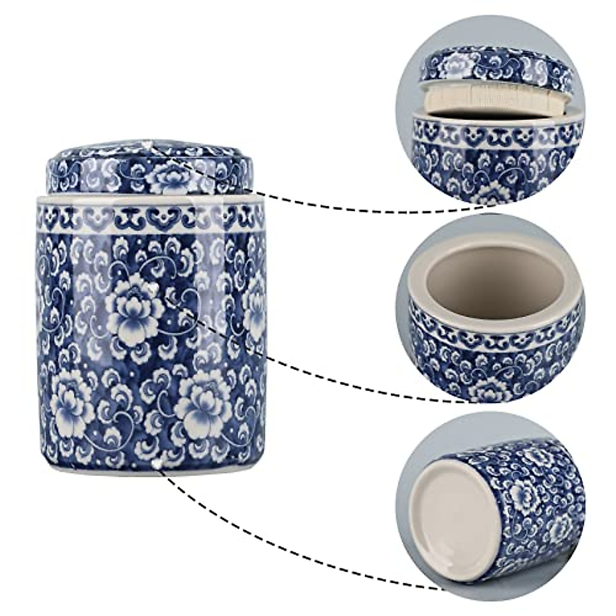 Chinese Traditional Antique Style Blue and White Porcelain Ginger Jar Ceramic Covered Jar Flower Vase with Lid,China Ming Style,China Jingdezhen Design (Cylinder)