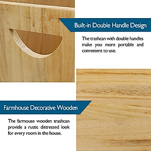 Honest Wood Trash Can,Rustic Farmhouse Style Wastebasket Bin with Handle for Living Room,Bedroom,Bathroom,Kitchen,Office(Natural)