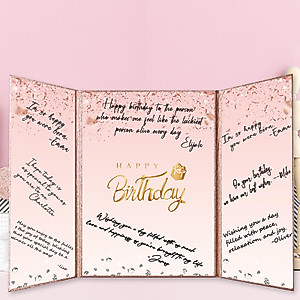 Crenics Rose Gold Happy Birthday Decorations, Creative Birthday Guest Sign in Book Alternative, Birthday Signature Book 18" x 12", Great Birthday Gifts for Women or Girls