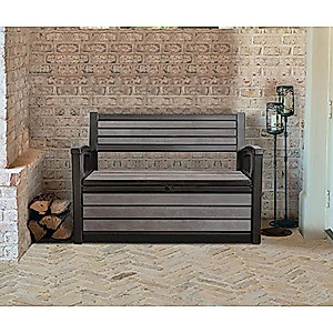 Keter Hudson 60 Gallon Plastic Resin Weather Resistant Outdoor Backyard Patio Storage Bench Deck Box, Brown