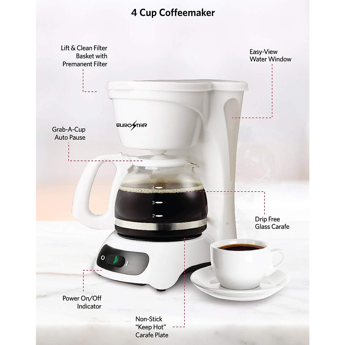 EUROSTAR 4-Cup Coffeemaker (WHITE)