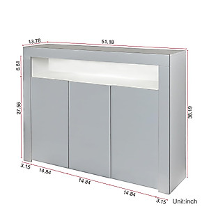 Yone jx je Living Room Sideboard Storage Cabinet Black High Gloss with LED Light, Modern Kitchen Unit Cupboard Buffet Wooden Storage Display Cabinet TV Stand with 3 Doors for Hallway Dining Room