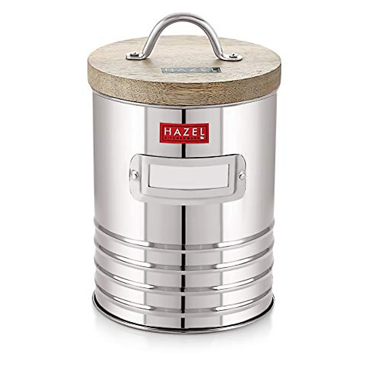HAZEL Stainless Steel Storage Jar Container With Wood Lid, Set of 3, 1400 ML, Silver
