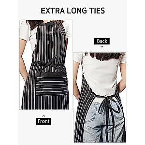 Syntus Kitchen Cooking Apron, 2 Pack Adjustable Bib Chef Aprons for Women Men with 2 Pockets, L-Black/Brown Stripes
