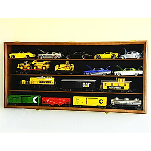 O Scale Train Display Case Cabinet Wall Rack w/UV Protection- Lockable -Walnut