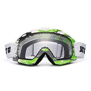 JUST GO Ski Goggles for Skiing Dual-Layer Anti-Fog 100% UV Protection lens Snowboard Goggles, Green and White Frame/Clear Lens (VLT 81.2%)