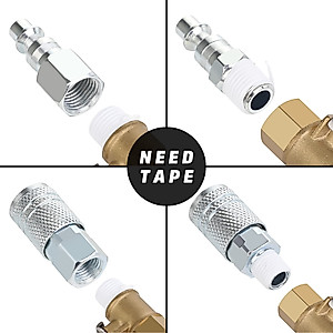 JOROY 3/8 High Flow Air Hose Fittings, Industrial M-Type Plug, 3/8 Inch High Flow Size, 1/4 Inch Male Threads Size, Steel Material, 300PSI, 10 Pieces Air Compressor Accessories