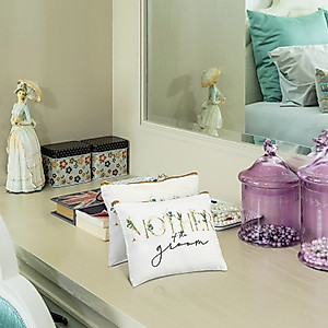 Reginary 2 Pieces Wedding Cosmetic Bags Mother of The Bride Makeup Bag Mother of Groom Canvas Bag Floral Initial Print Cosmetic Bag for Mom Mother in Law Wedding Engagement Gift (Leaf)