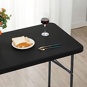 NEWISHER 2 Pack Fitted Tablecloth Rectangle 4ft Elastic Edge Spandex Table Top Cover for Picnic Outdoor Camping Park Patio Black 23 x 48 inch