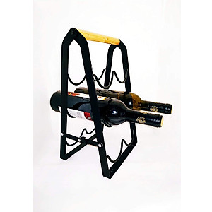 ARTES Countertop Wine Rack - Stackable Wine Holder for 6 Bottles - Metal Wine Racks for Pantry, Cabinet, Home Bar, Wine Cellar in a Three-Tiered Classic Design with Wooden Handle, Black