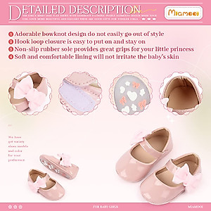 Miamooi Infant Baby Girls Mary Jane Dress Shoes Bowknot Princess Flats Toddler Non Slip Soft Rubber Sole Newborn Moccasins Crib Shoe A/Pink