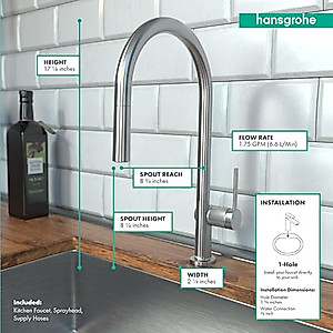 hansgrohe Talis N Stainless Steel High Arc Kitchen Faucet, Kitchen Faucets with Pull Down Sprayer, Faucet for Kitchen Sink, Magnetic Docking Spray Head, Stainless Steel Optic 72800801