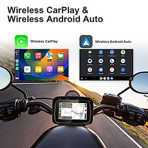 LBW Professional Wireless Apple Carplay/Wireless Android Auto Touchscreen for Motorcycle, 5 Inch Portable Motorcycle GPS Navigation System Via Car Play/Android Auto, IPX7 Waterproof, 5G Dual Bluetooth