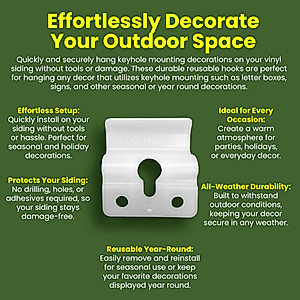 VZ Hang Keyhole Vinyl Siding Hooks 7 Pack - Tool-Free and Drill-Free Siding Hooks for Hanging Outdoor Decorations - Lightweight and Durable Siding Hooks for Home Siding Clips for Outdoor Lights