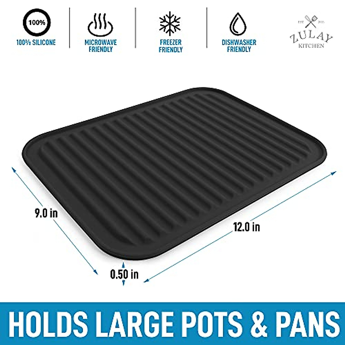 Zulay 2 Pack (9"x12") Silicone Trivets for Hot Pots and Pans - Multi-Purpose & Versatile Trivet Mat - Heat Resistant Silicone Trivet - Durable & Flexible Hot Pads for Kitchen Counter - Black