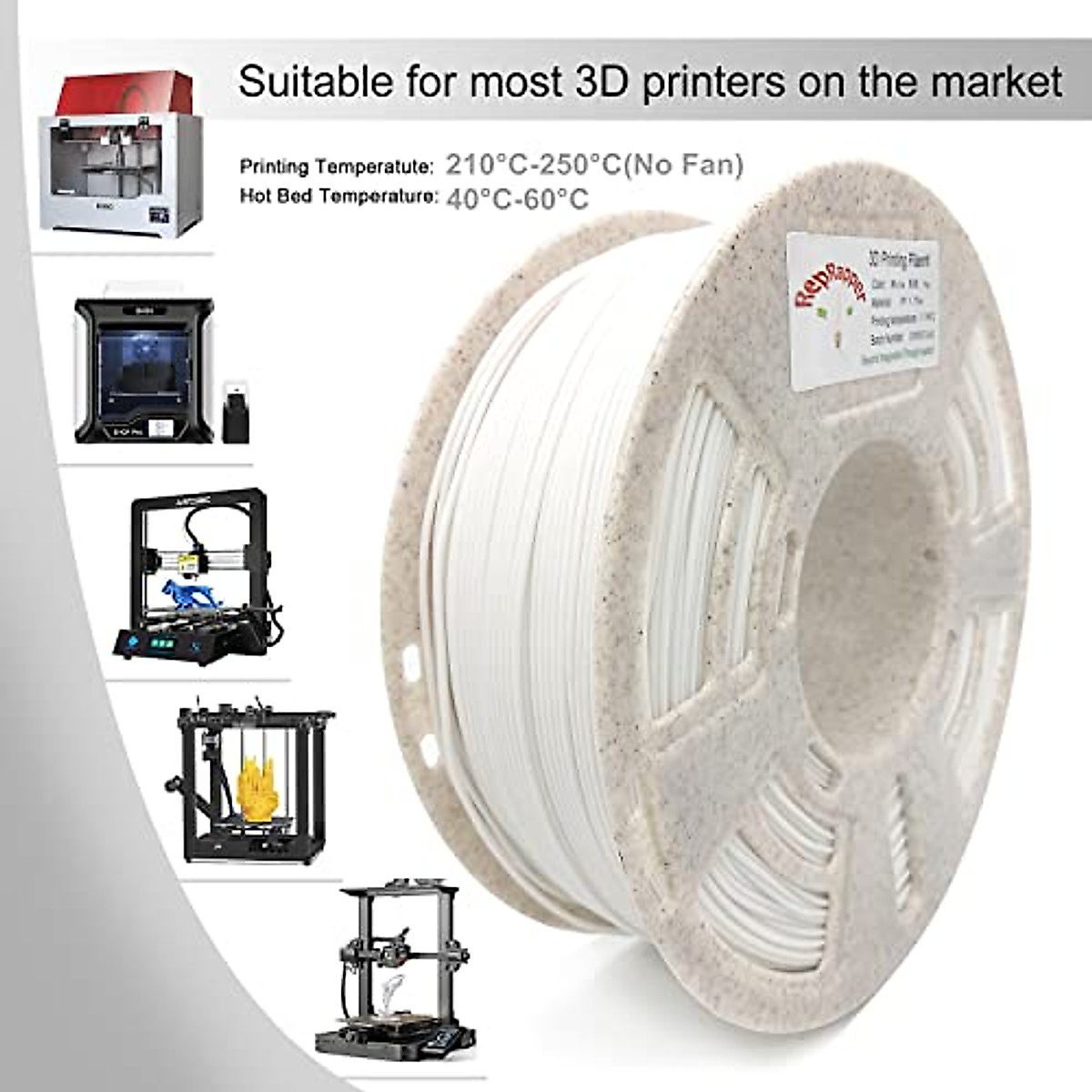 Reprapper Natural 95A Shore Hardness TPU Good Layer Bonding Performance Flexible & Soft Filament for 3D Printer 1.75mm Dimensional Accuracy (± 0.03mm) 2.2lb (1kg)