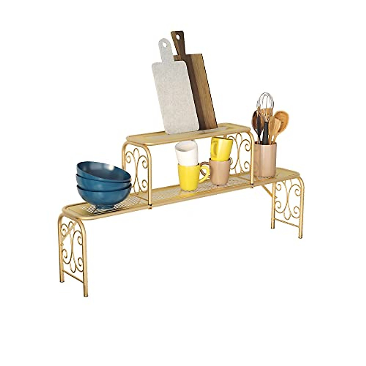 HOMEFORT Scroll Over The Sink Shelf Kitchen, Metal 2-Tier Storage Rack for Kitchen Accessories, Multi-Purpose Shelf for Top of Sink,36.02" W x6.10 D x15.74 H