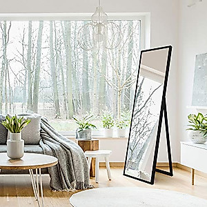 Everly Hart Collection 17.5" x 58" Framed Black Floor Free Standing Mirror with Easel