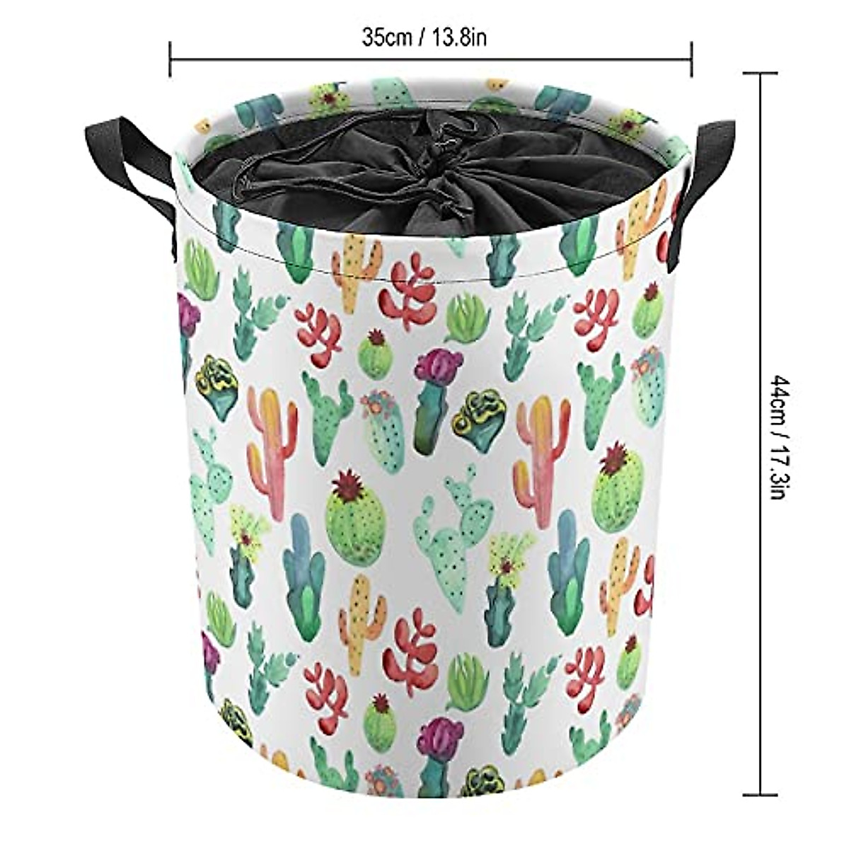 Nudquio Watercolor Cactus Seamless Pattern Laundry Basket with Drawstring Closure Lid and Handles Storage Hamper for Bedroom Office