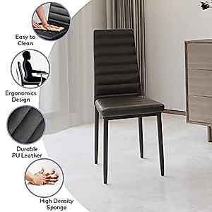 Gizoon Glass Dining Table Sets for 6, 7 Piece Kitchen Table and Chairs Set for 6 Person, PU Leather Modern Dining Room Sets for Home, Kitchen, Living Room Marble