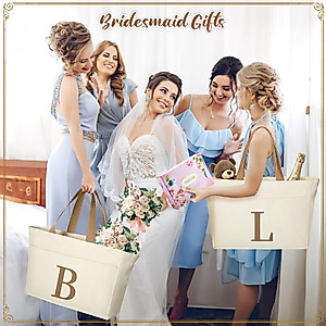 TRSODD Birthday Gifts for Women w Makeup Bag, Ini-tial Can-vas Tote Bags, Personalized Customized Bride Wedding Sister Couple Unique Gifts, Mono-gram Travel Beach Bag w Inner Pocket Card Gift Box B
