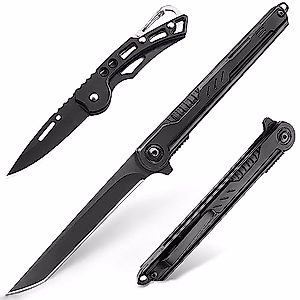 Folding Pocket Knife for Men with Clip, EDC Knives with Tanto Blade, Slim Gentleman's Knife for Outdoor Camping Hiking, Foldable Box Cutter Everyday Carry ?Black?